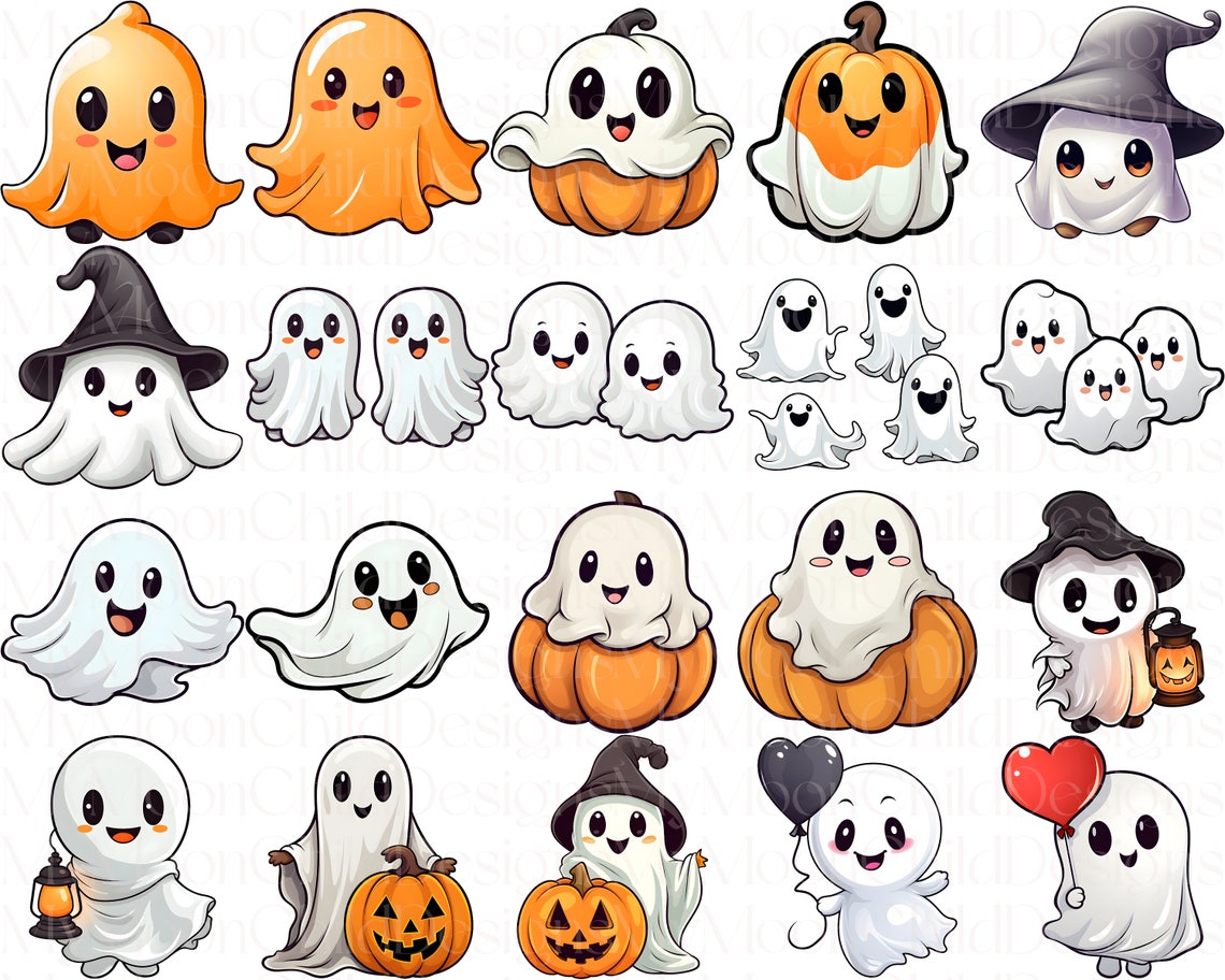 Pastel Halloween Cute Ghost Clipart Bundle Halloween Cute - Etsy