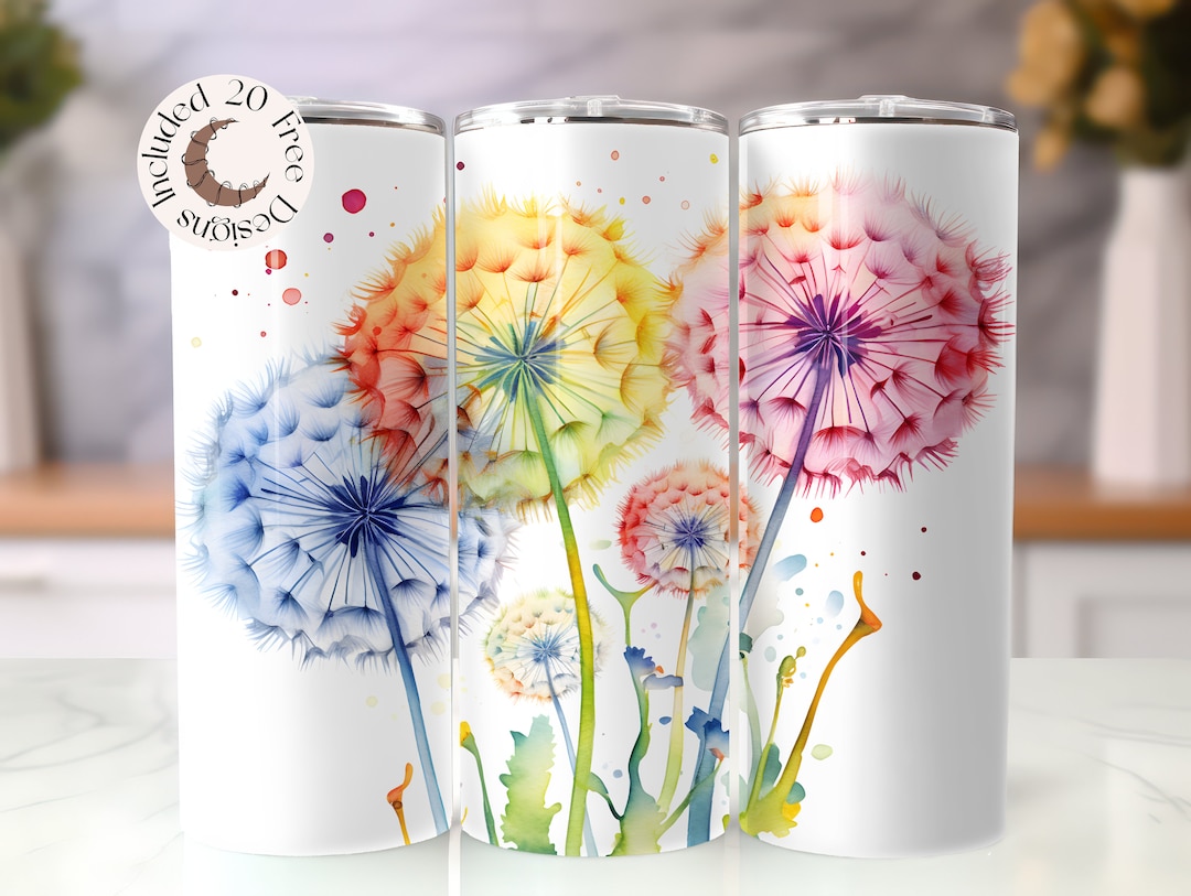 Dandelion Tumbler Wrap Watercolor Spring Flower Tumbler PNG Floral ...