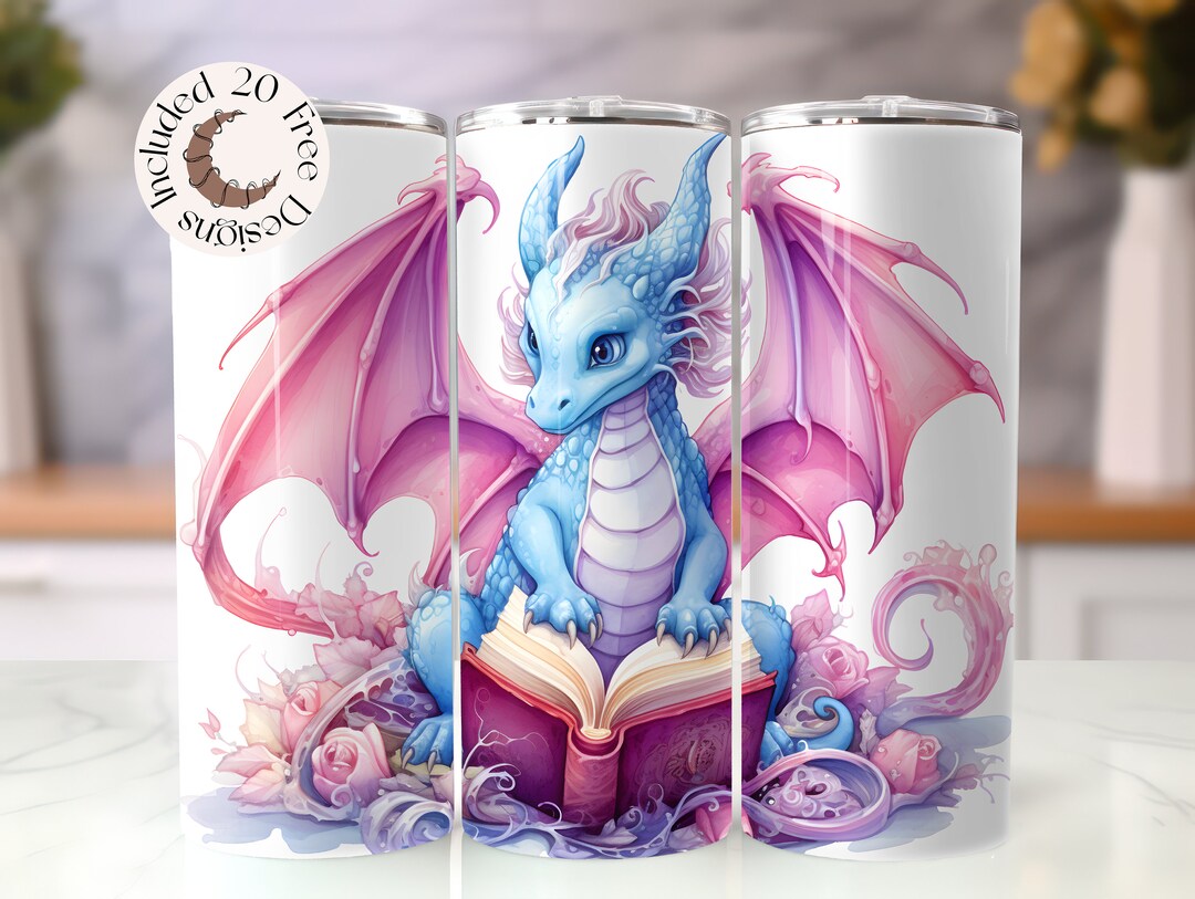 Book Dragon Tumbler Wrap Cute Dragon 20 Oz Skinny Tumbler Sublimation ...