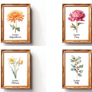 Birth Month Flower Print Watercolor Birth Flower Poster Birth Month ...