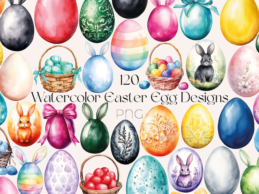 Watercolor Easter Egg Clipart Spring PNG Cute Easter Bunny Clipart ...