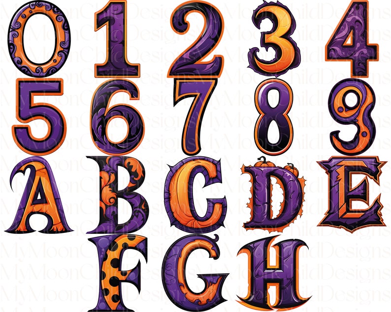 Halloween Letters Clipart: Purple Halloween Font PNG (digital Download ...