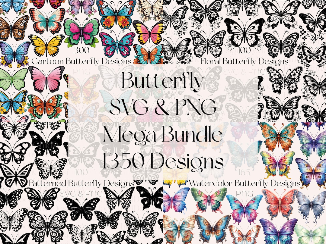 Butterfly SVG Mega Bundle Cute Butterfly Clipart Floral Butterfly SVG ...
