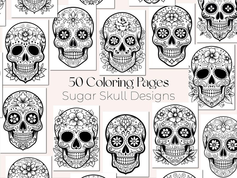 Sugar Skull Coloring Pages Floral Sugar Skull Bundle Day of the Dead ...