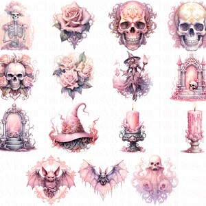 Pink Halloween Watercolor Clipart Cute Pastel Halloween PNG Cute ...