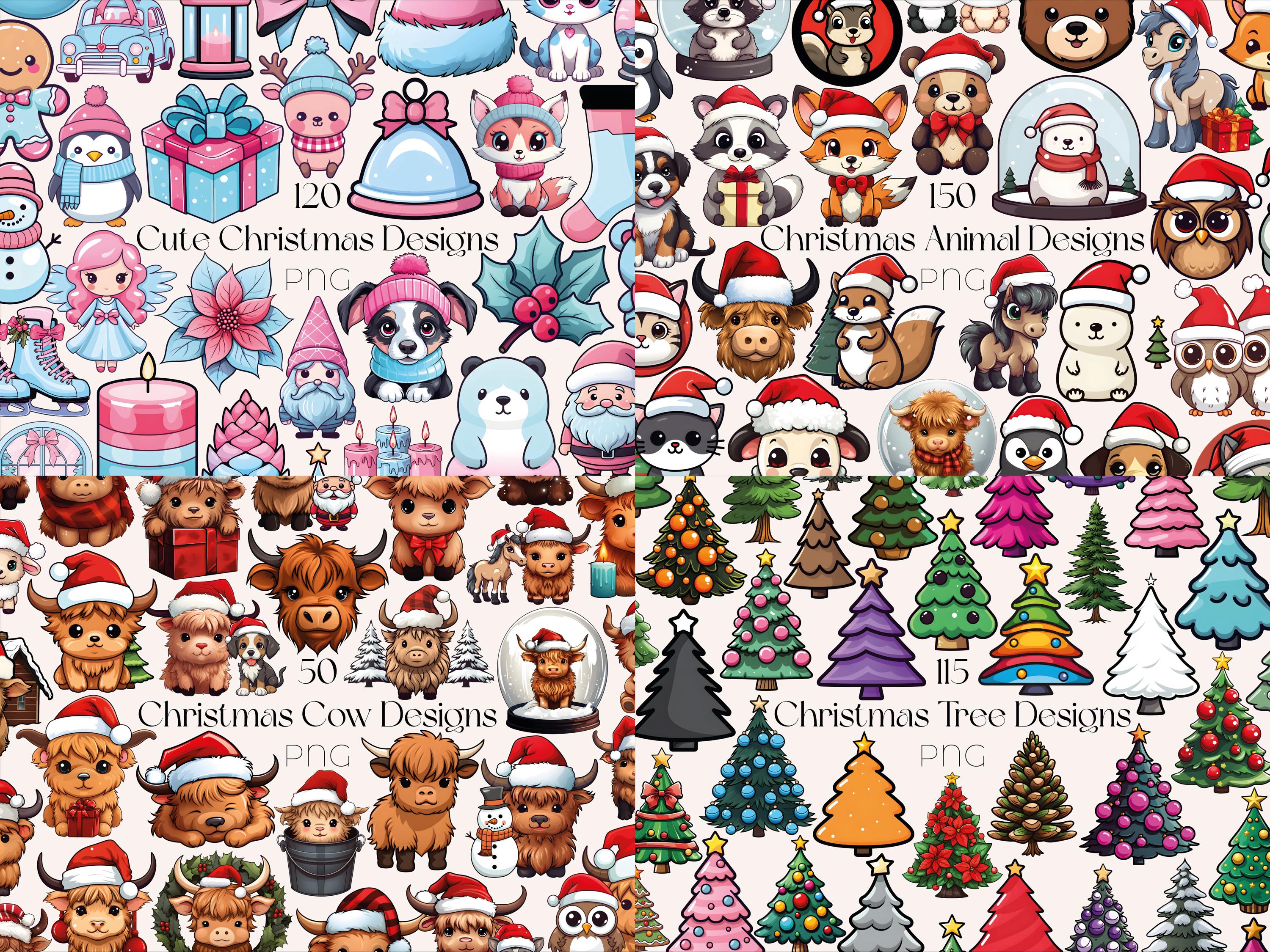 Cute Christmas Clipart Mega Bundle Watercolor Kawaii Christmas Clipart ...