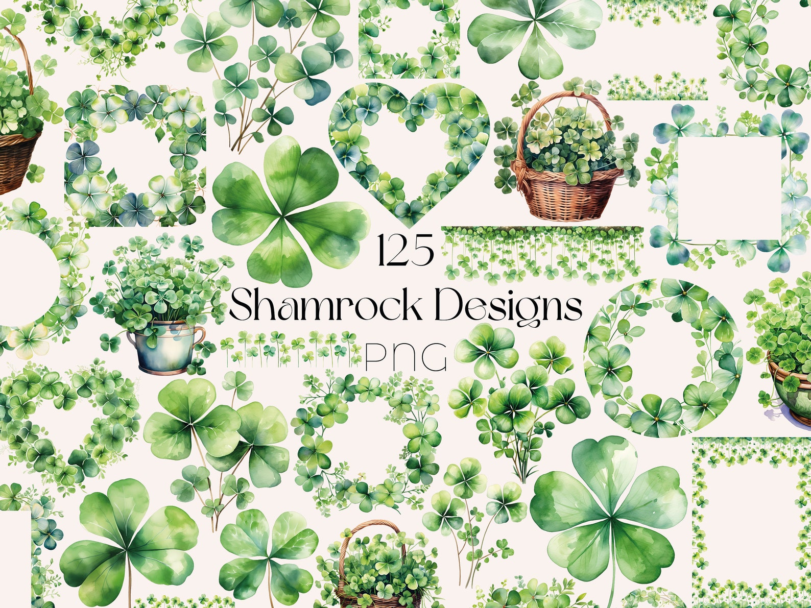 Shamrock Clipart Bundle St Patricks Day Wreath Clipart Watercolor ...