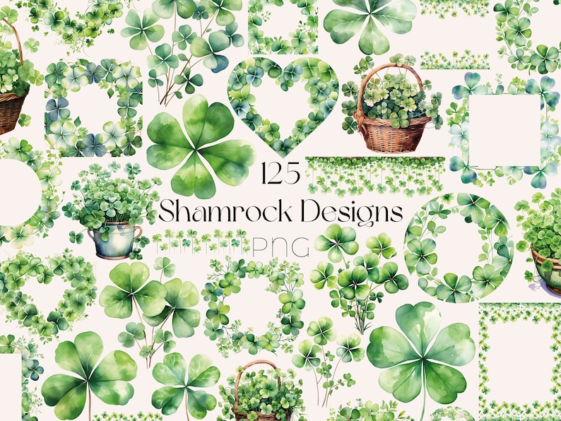 Shamrock Clipart Bundle St Patricks Day Wreath Clipart Watercolor ...