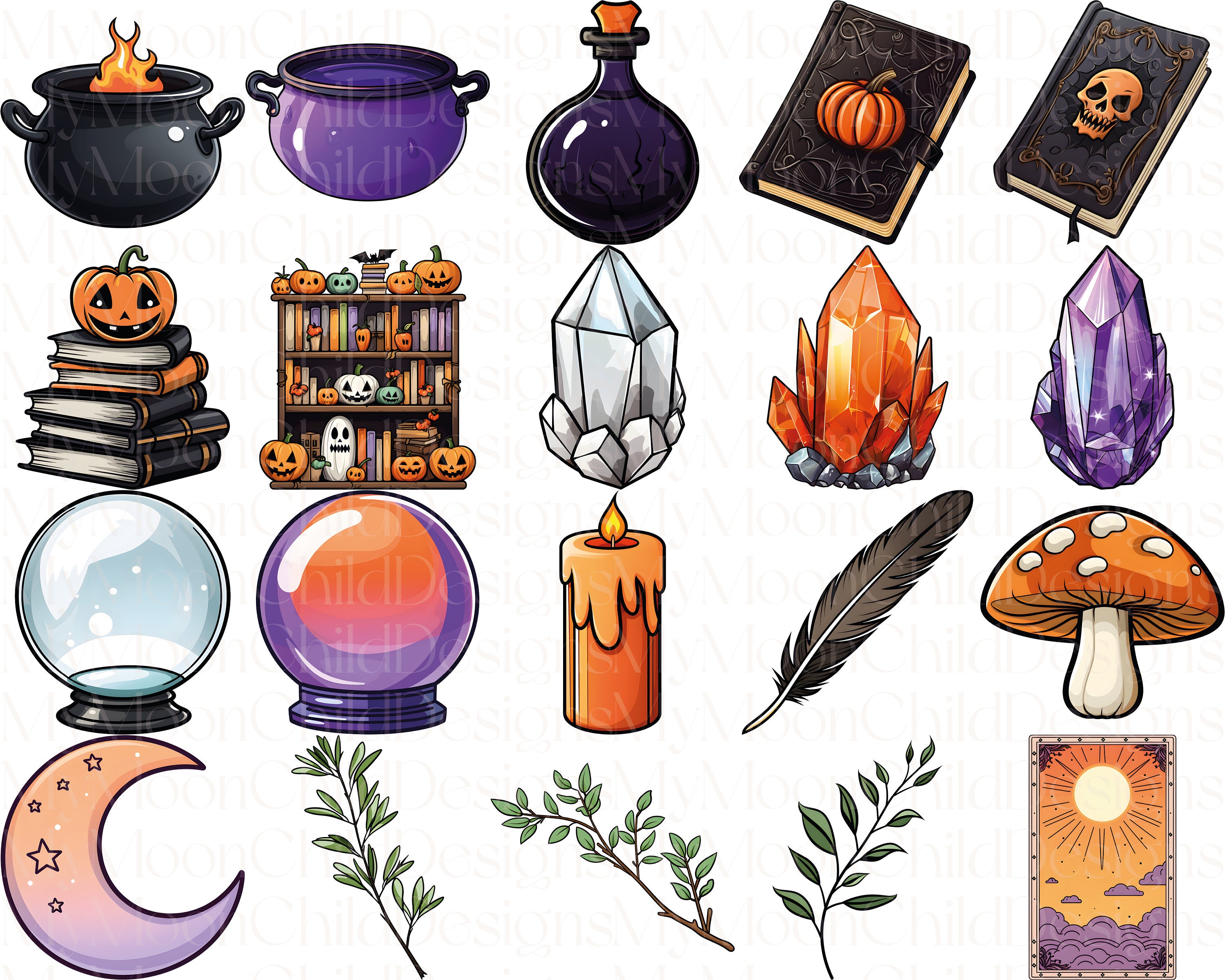 Cute Witch Clipart: Pastel Halloween Witchcraft PNG (digital Download ...