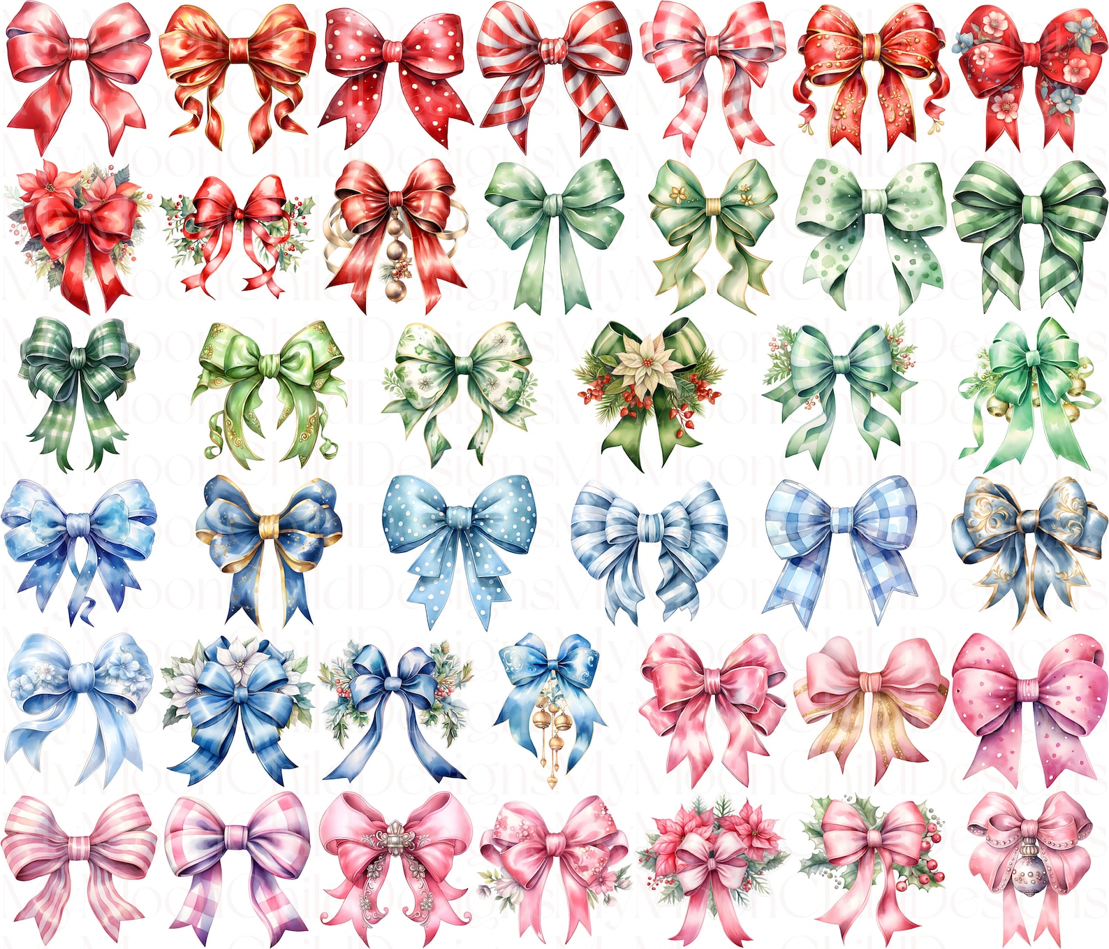 Christmas Bow Clipart Watercolor Bow Clipart Watercolor Christmas ...