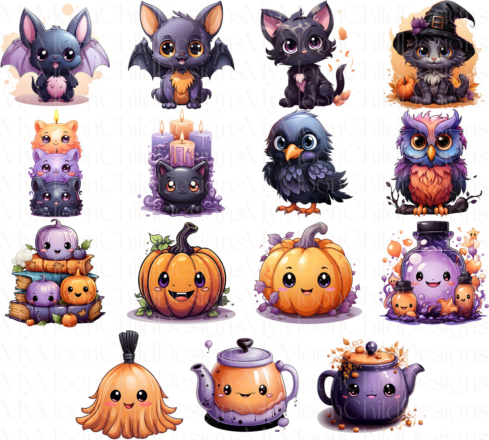 Pastel Halloween Cute Clipart Watercolor Halloween Cute Clipart Bundle ...