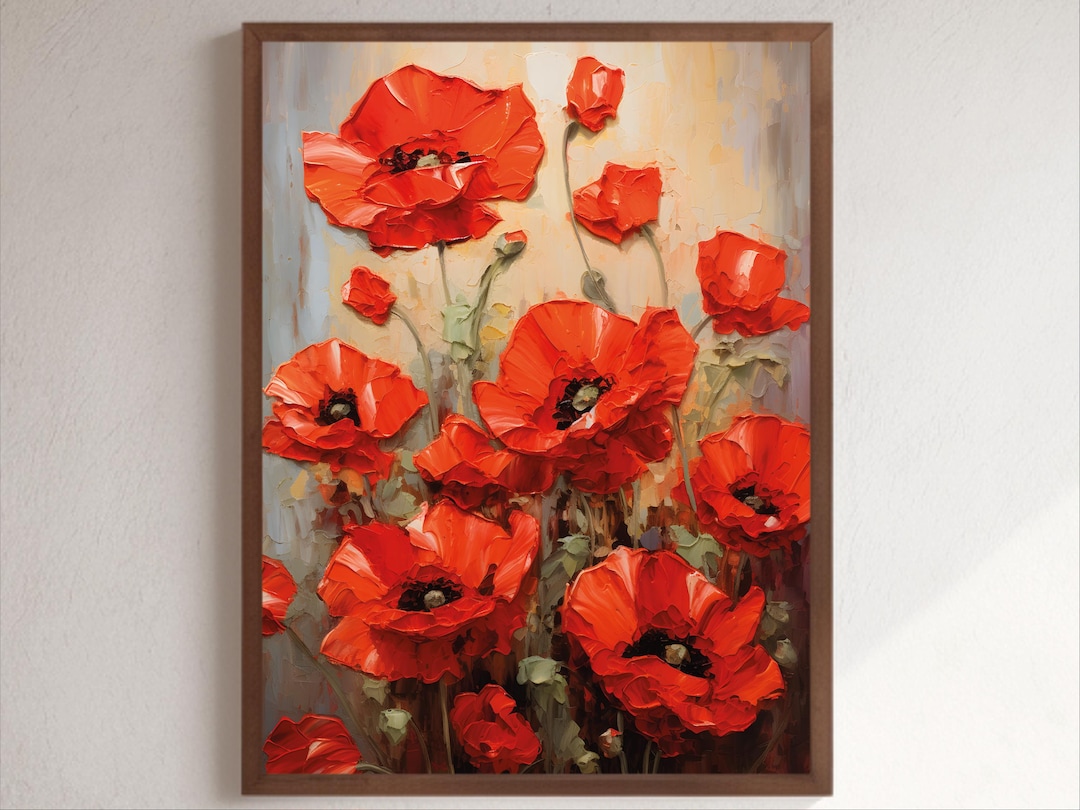 Poppy Impasto Painting of a Poppy Wall Art Floral Poppy Printable Poppy ...