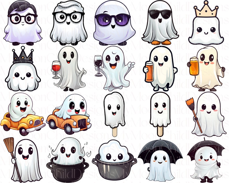 Pastel Halloween Cute Ghost Clipart Bundle Halloween Cute Clipart Cute ...