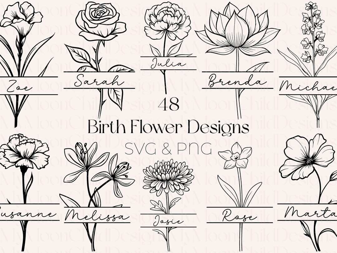 Birth Month Flower SVG Bundle Birth Flower SVG Birth Month Flower Text ...
