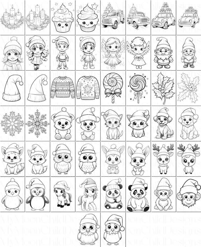 Christmas Coloring Pages Cute Christmas Coloring Pages Kawaii - Etsy