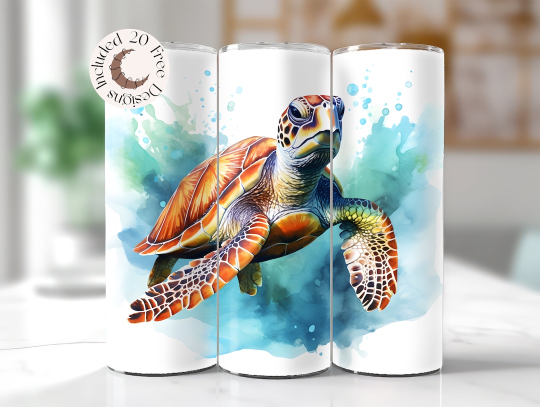 Beach Ocean Sea Turtle Tumbler Wrap Ocean Beach Sea Turtle 20 Oz Skinny ...