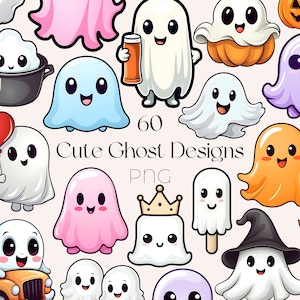 Pastel Halloween Cute Ghost Clipart Bundle Halloween Cute Clipart Cute ...