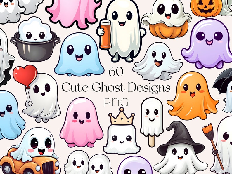 Pastel Halloween Cute Ghost Clipart Bundle Halloween Cute - Etsy