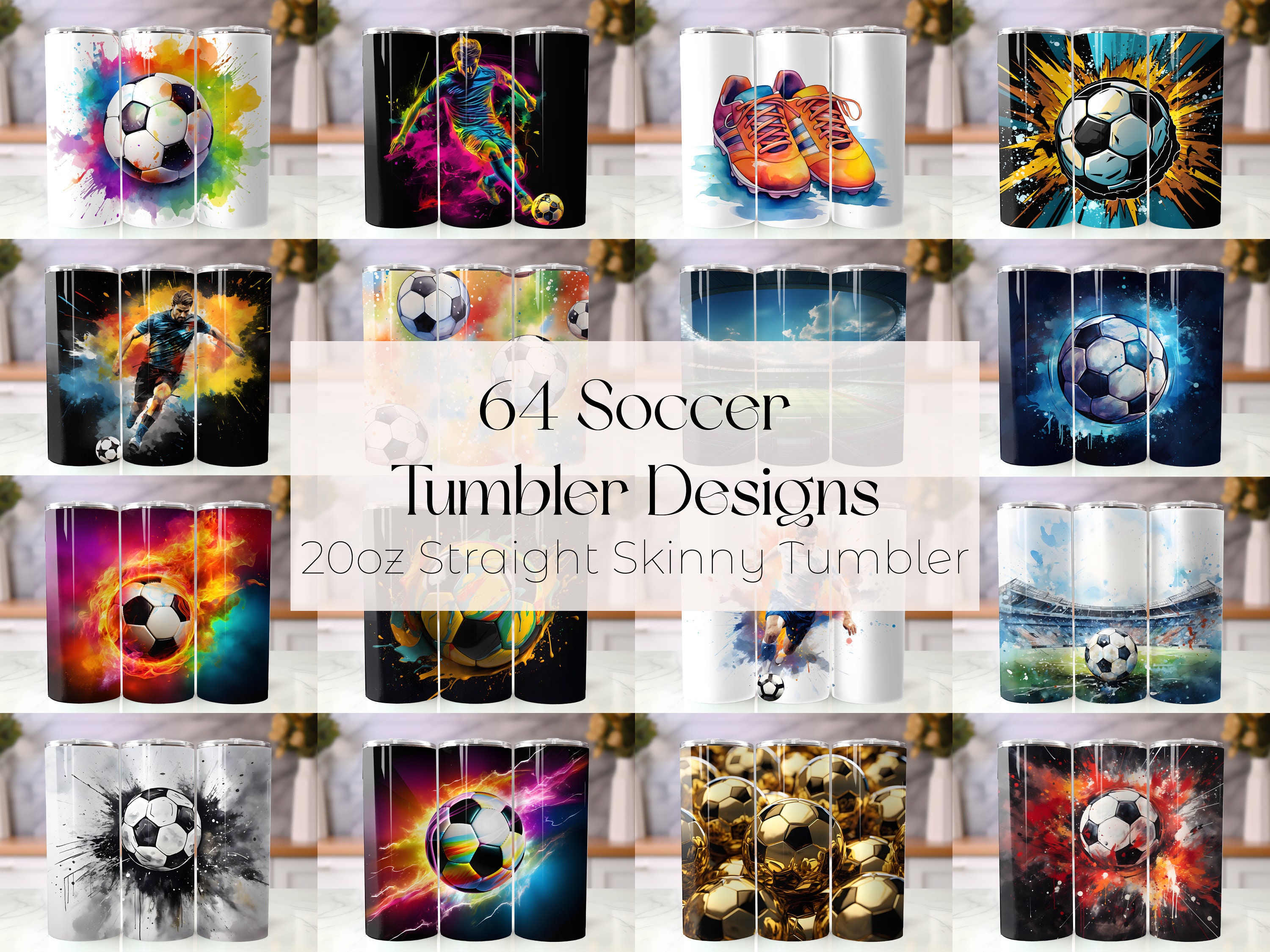 Soccer Tumbler Wrap Bundle Soccer Ball 20 Oz Skinny Tumbler Sublimation ...