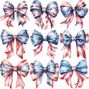 USA Flag Ribbon Bow Clipart Watercolor American Flag Bow PNG Watercolor ...