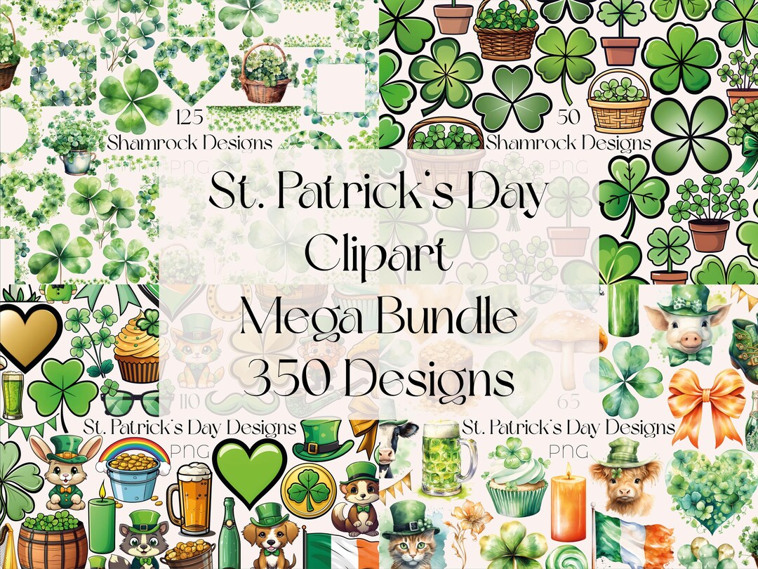 St Patricks Day Clipart Mega Bundle: Watercolor Shamrock PNG (digital ...