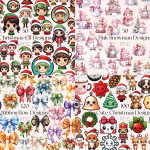 Cute Christmas Clipart Mega Bundle Watercolor Kawaii Christmas Clipart ...