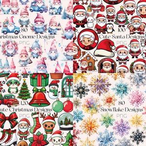 Cute Christmas Clipart Mega Bundle Watercolor Kawaii Christmas Clipart ...