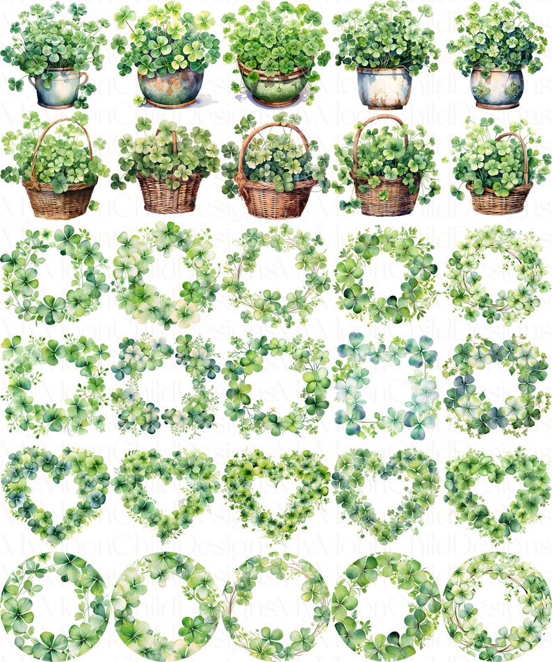 Shamrock Clipart Bundle St Patricks Day Wreath Clipart Watercolor ...