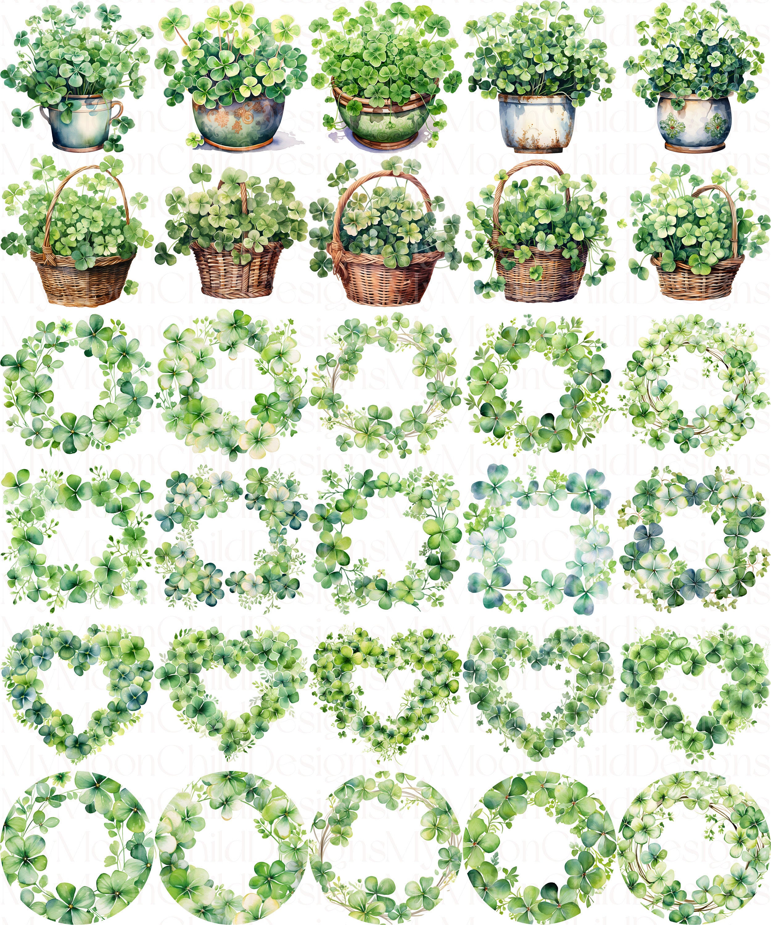 Shamrock Clipart Bundle St Patricks Day Wreath Clipart Watercolor ...