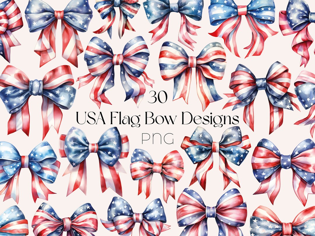 USA Flag Ribbon Bow Clipart Watercolor American Flag Bow PNG Watercolor ...