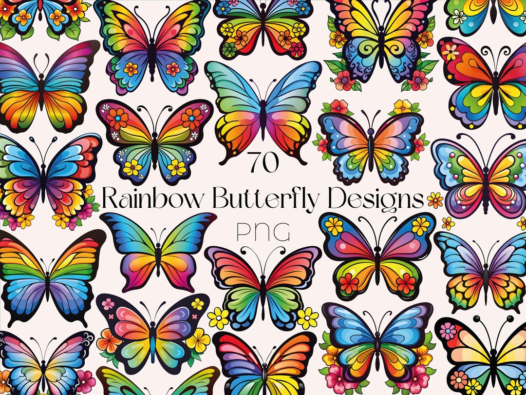 Rainbow Butterfly Clipart Cute Butterfly PNG Bundle Rainbow Butterfly ...