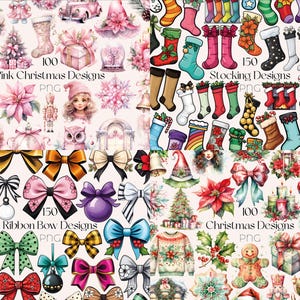 Cute Christmas Clipart Mega Bundle Watercolor Kawaii Christmas Clipart ...