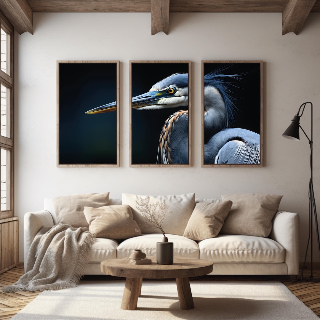 Blue Heron Triptych Wall Art Blue Heron Print Three Piece Bird Wall Art ...