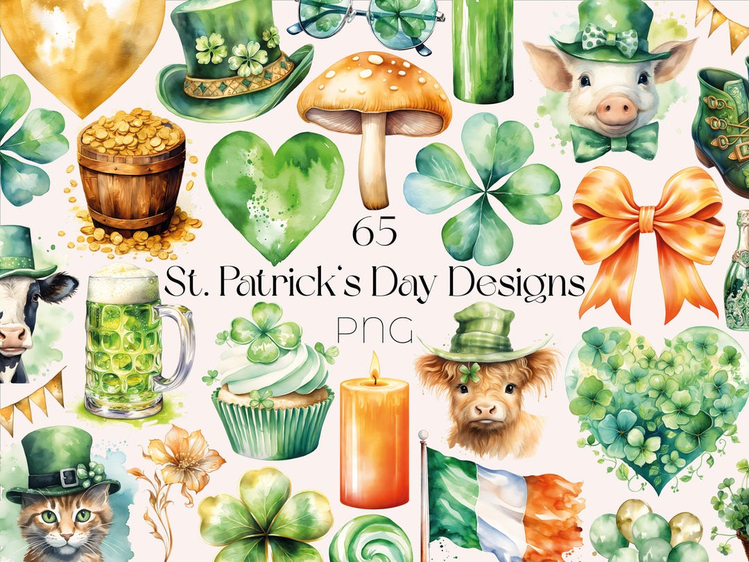 St Patricks Day Clipart Watercolor St Patricks PNG Shamrock Clipart ...