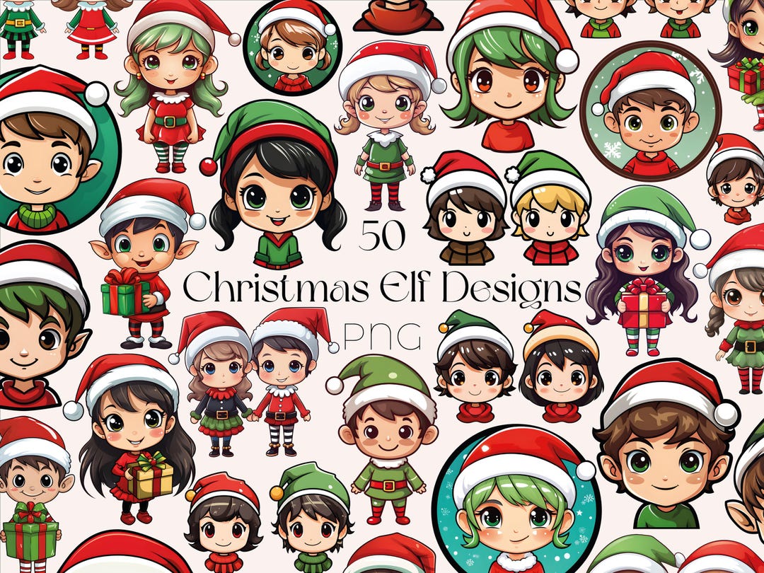 Christmas Elf Clipart Bundle: Cartoon Christmas Elves PNG (digital ...