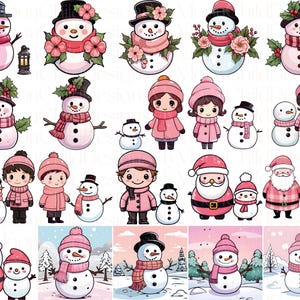 Cute Pink Snowman Clipart Pink Christmas Clipart Pastel Cute Snowman ...