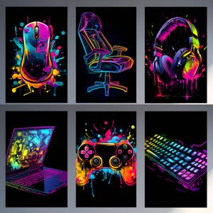 Gaming Poster Bundle Neon Gaming Prints Gaming Wall Art Gaming Room ...