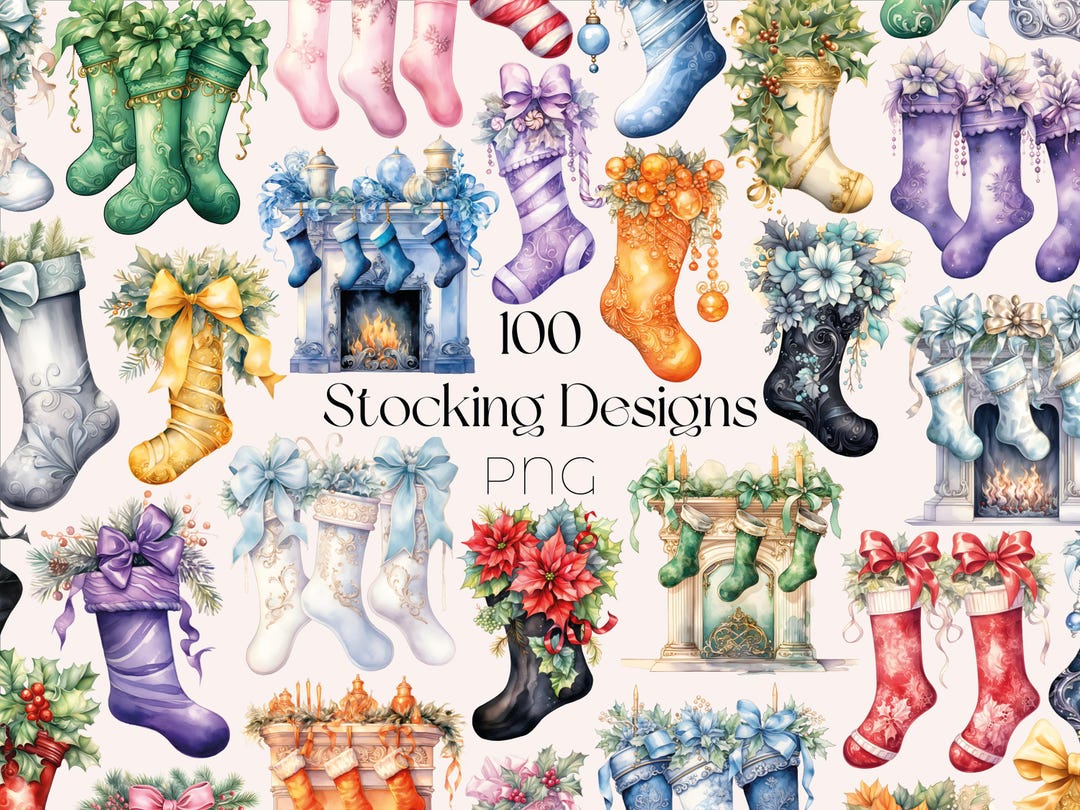 Watercolor Christmas Stocking Clipart Watercolor Christmas Clipart ...