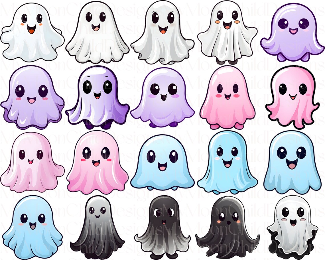 Pastel Halloween Cute Ghost Clipart Bundle Halloween Cute - Etsy
