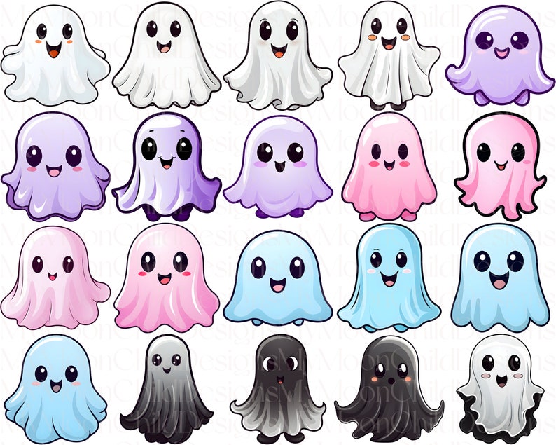 Pastel Halloween Cute Ghost Clipart Bundle Halloween Cute - Etsy