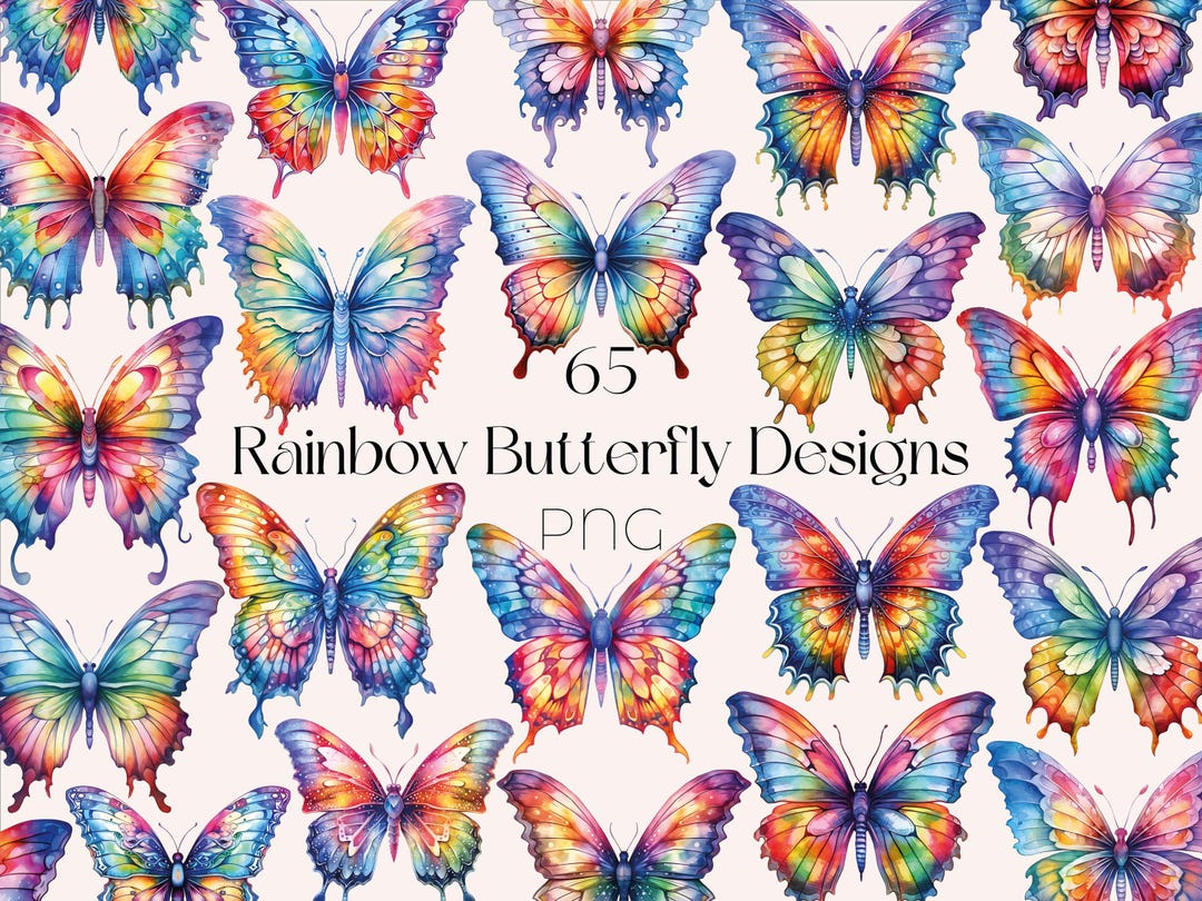 Rainbow Watercolor Butterfly Clipart Bundle Cute Butterfly PNG Rainbow ...