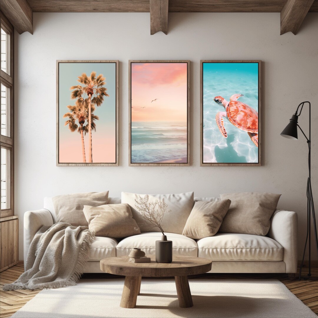 Beachy Wall Art Light Pink Poster Set of 3 Piece Wall Art Beach Wall ...