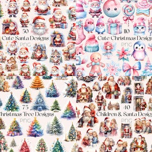 Cute Christmas Clipart Mega Bundle Watercolor Kawaii Christmas Clipart ...