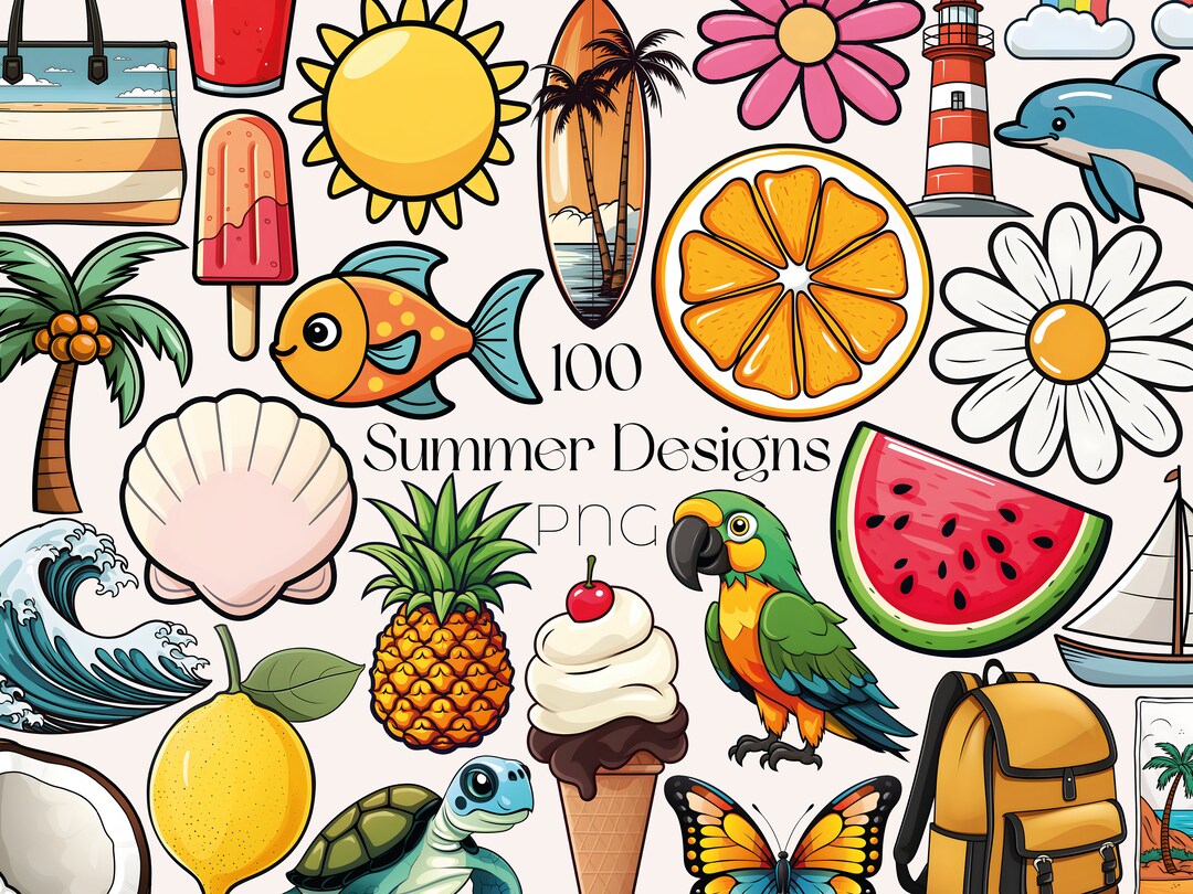 Summer Clipart Cute Summer PNG Watercolor Summer Clipart Beach PNG ...
