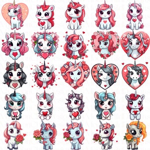 Unicorn Valentine Clipart Valentine Unicorn PNG Bundle Valentines Day ...
