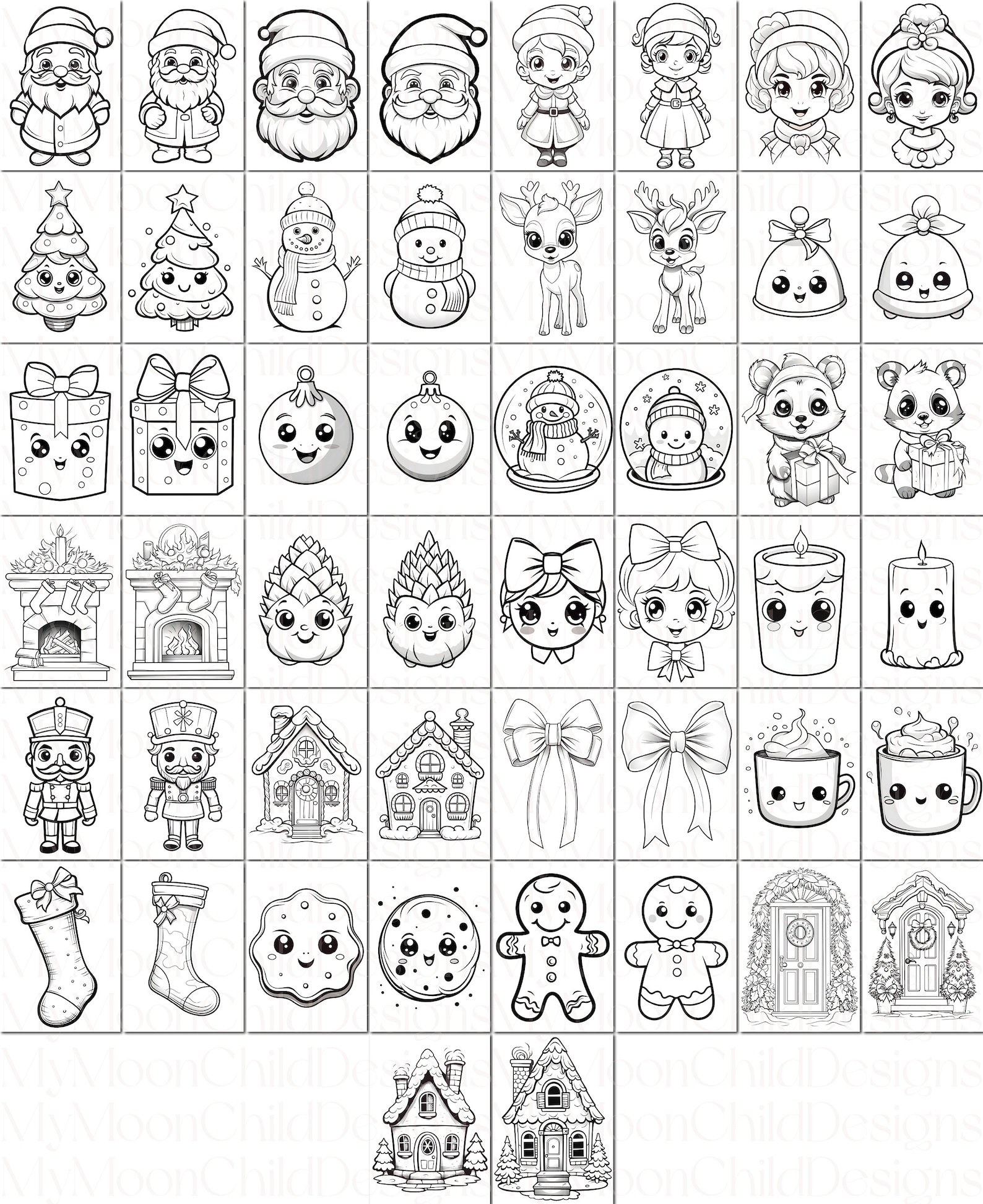 Christmas Coloring Pages Cute Christmas Coloring Pages Kawaii - Etsy