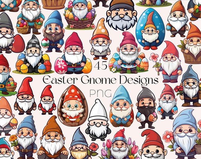 Spring Gnomes 12 PNG Clipart Bundle, Cute Spring Flower Easter Gnome ...