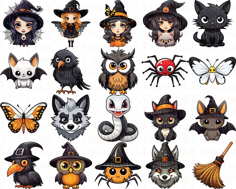 Cute Witch Clipart: Pastel Halloween Witchcraft PNG (digital Download ...