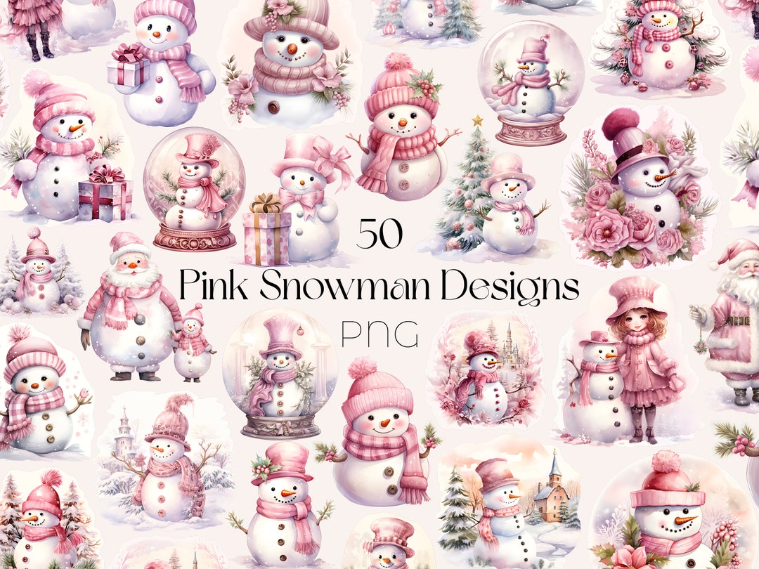 Pink Snowman Clipart Pink Christmas Clipart Pastel Watercolor Snowman ...