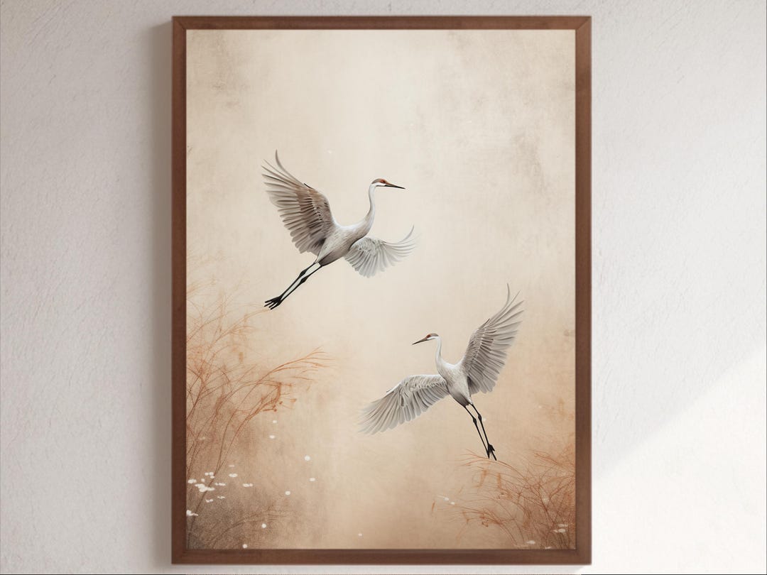 Flying Cranes Japandi Style Wall Art Wabi Sabi Bird Print Vintage ...